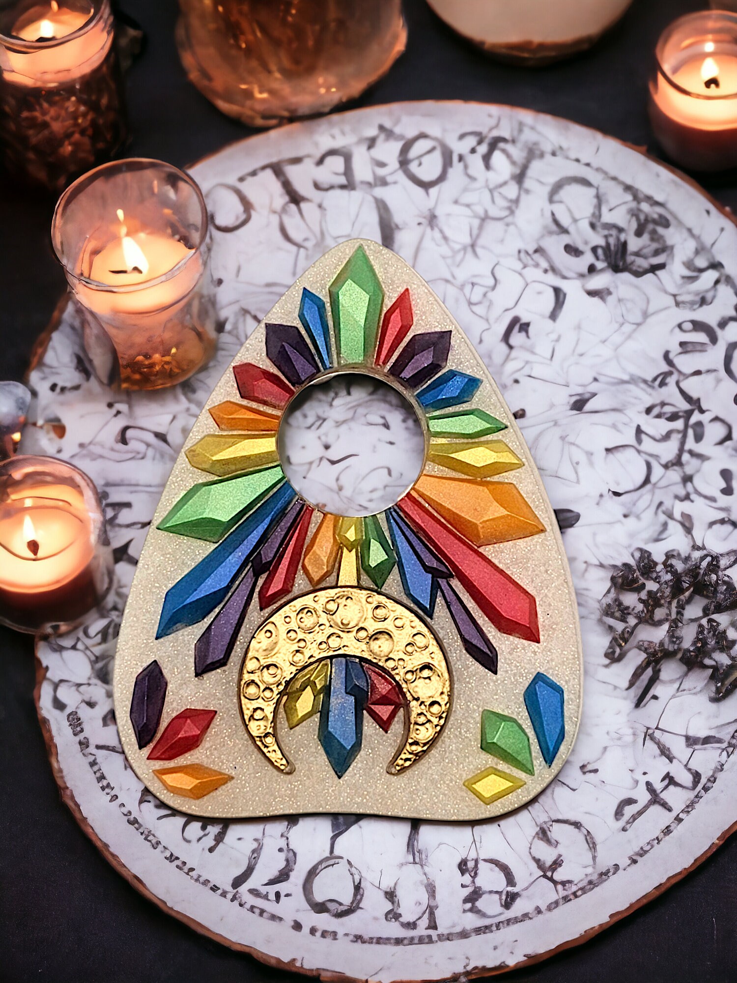 Mystical Crescent Moon Planchette With Crystal Accents - Handcrafted ...