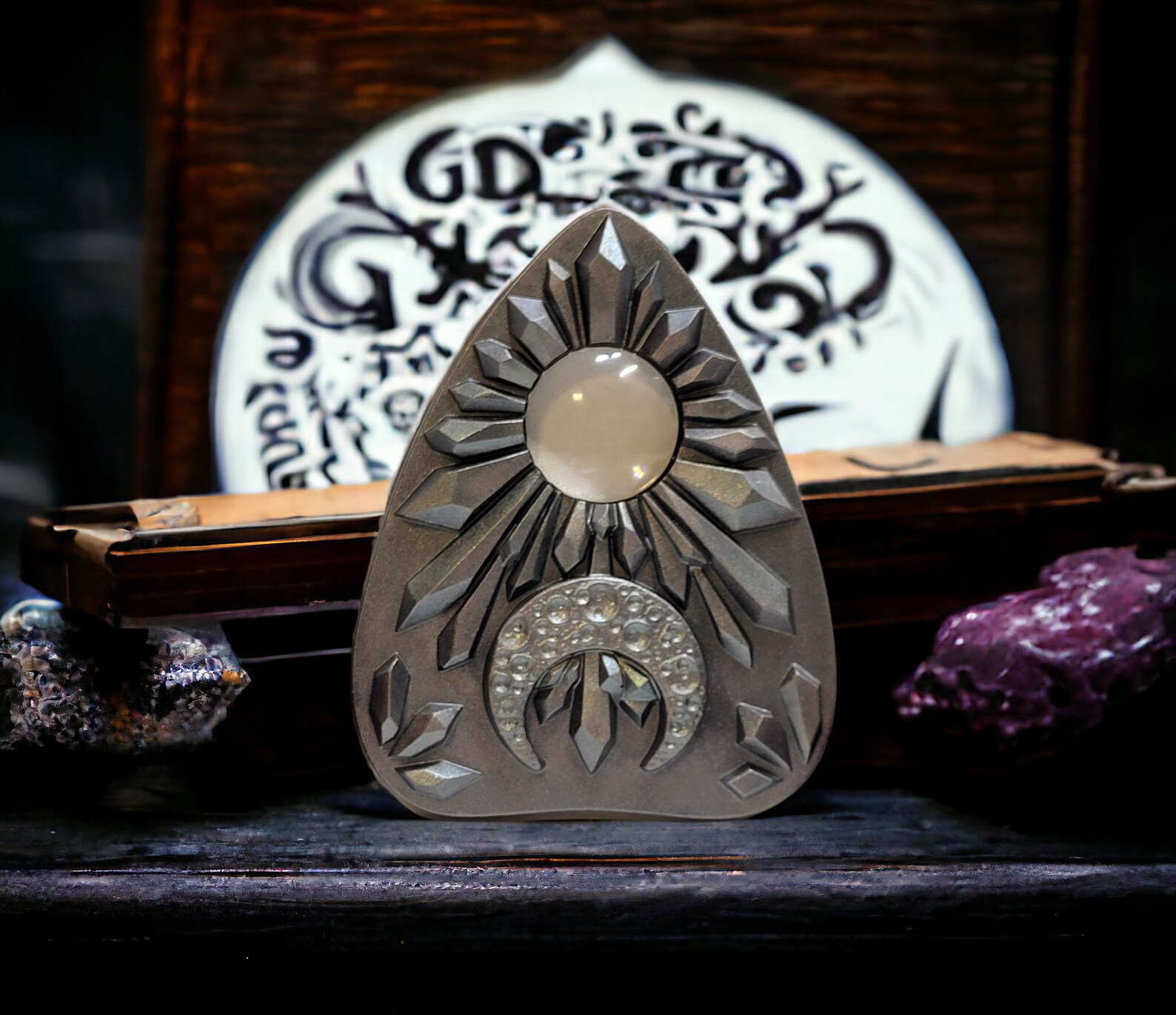 Mystical Crescent Moon Planchette With Crystal Accents - Handcrafted ...