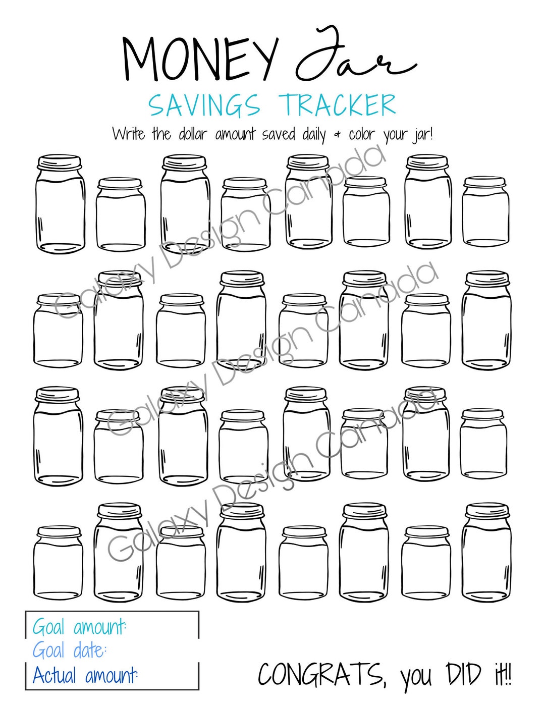 Digital Download Savings Tracker, Money Jar Tracker, Printable Savings ...