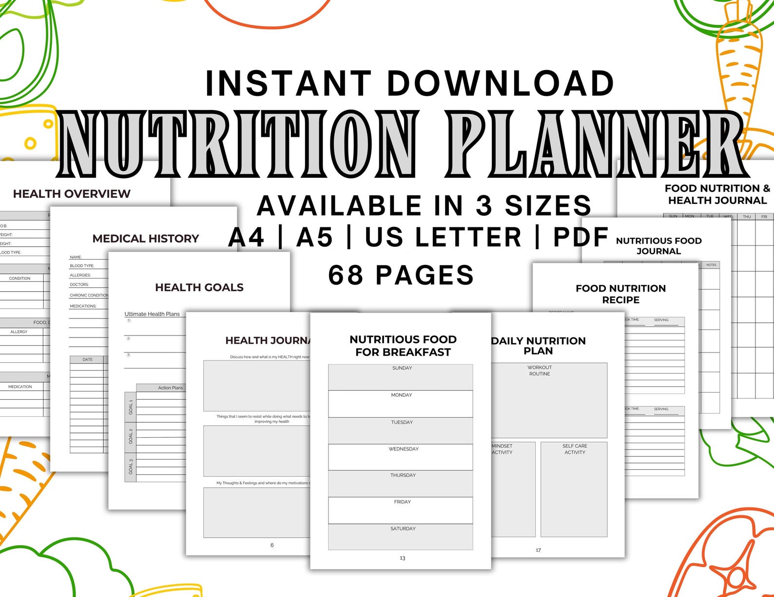 Nutrition Planner Printable | Weekly Meal Planner & Grocery List ...