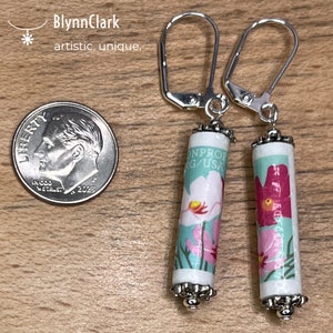 Upcycled Postage Stamp Earrings: Handmade Paper Bead, Silver Plated - Etsy