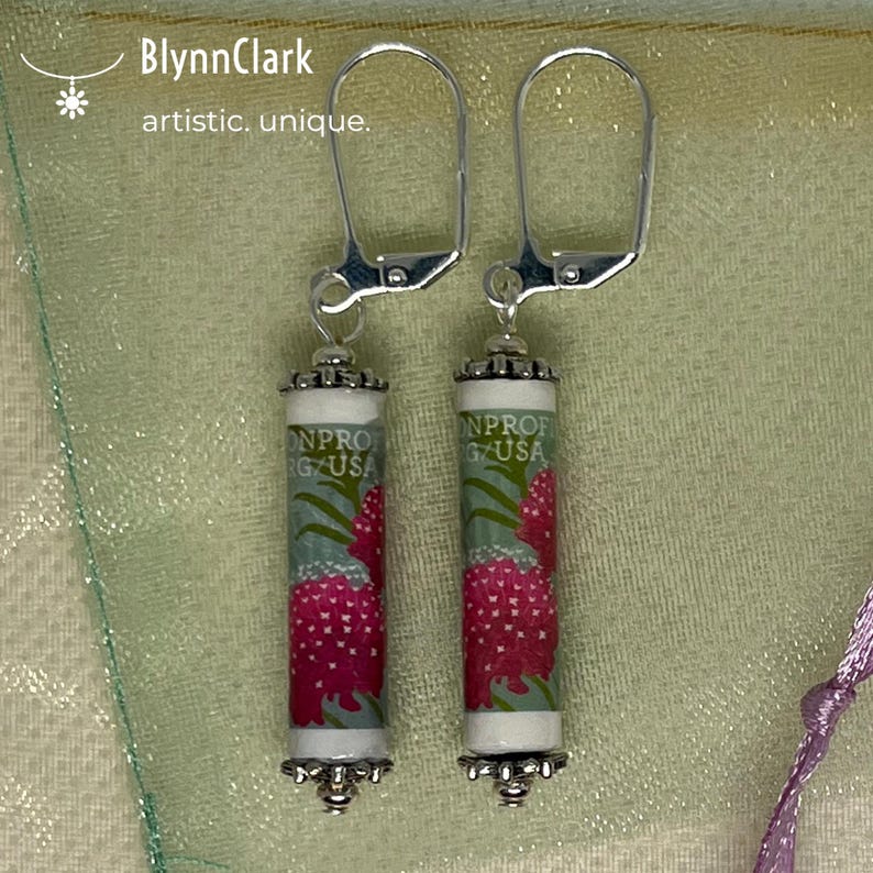 Upcycled Postage Stamp Earrings: Handmade Paper Bead, Silver Plated - Etsy