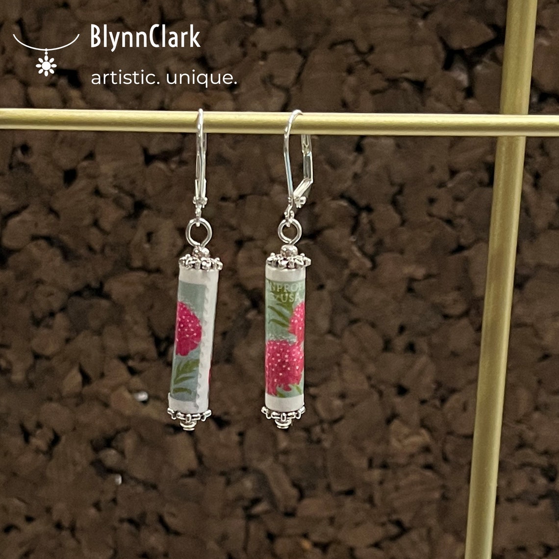 Upcycled Postage Stamp Earrings: Handmade Paper Bead, Silver Plated - Etsy