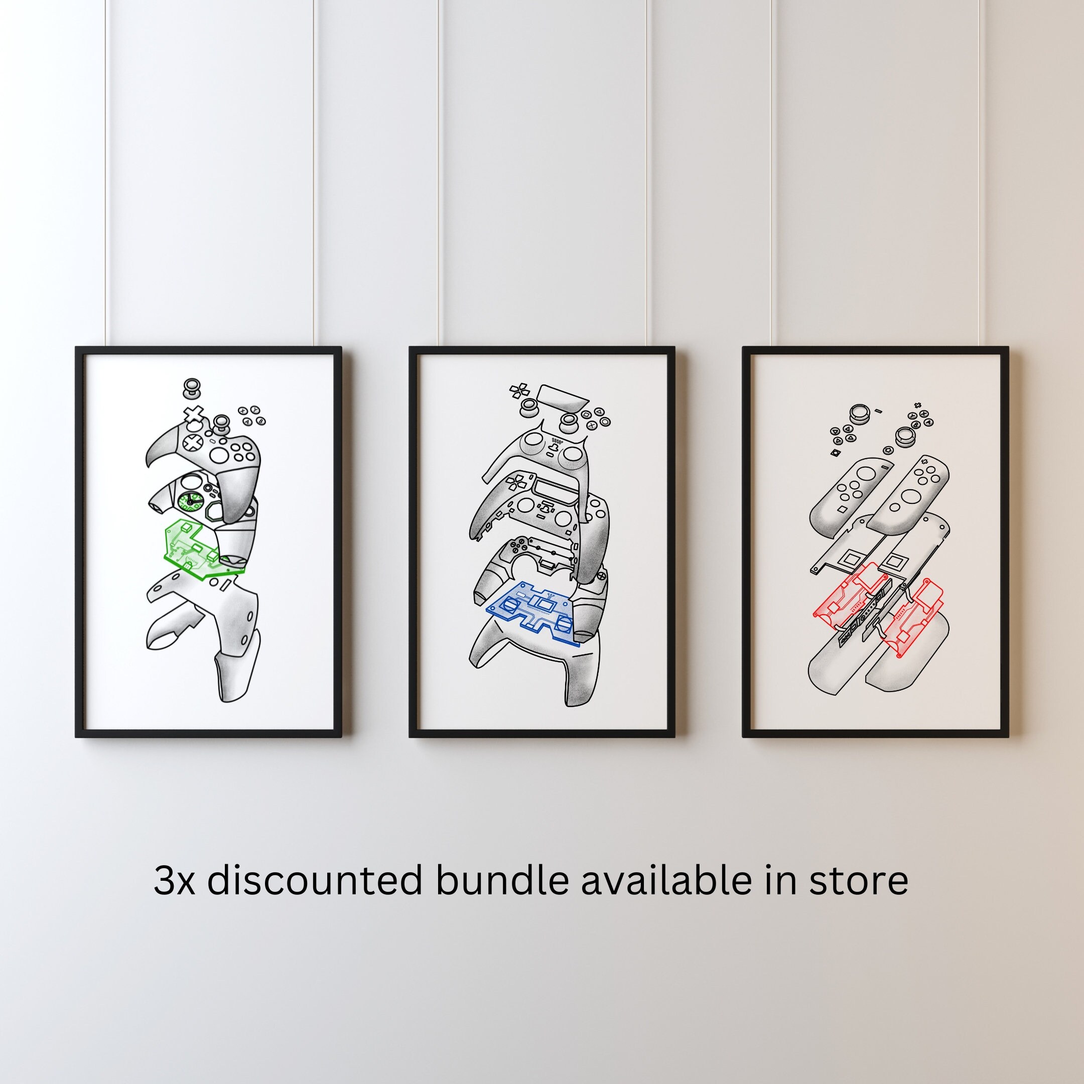 Controller Exploded View Gaming Poster | Game Controller Digital Print ...