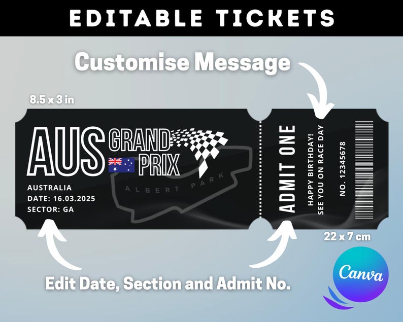Editable Formula Ticket | Ticket Template - Etsy