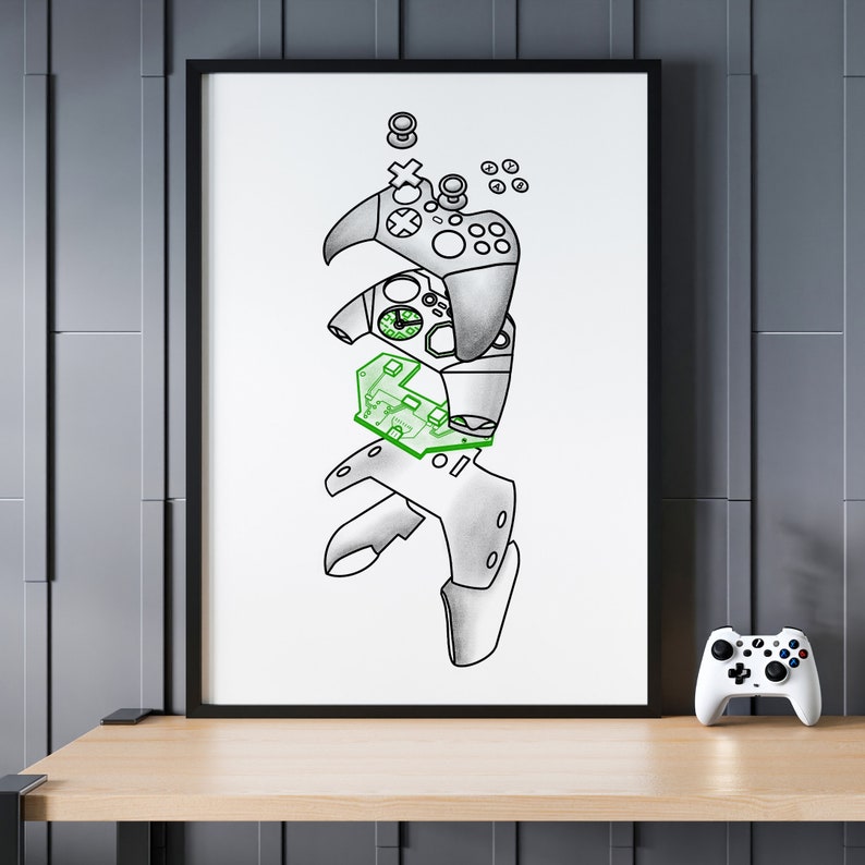 Controller Exploded View Gaming Poster | Game Controller Digital Print ...