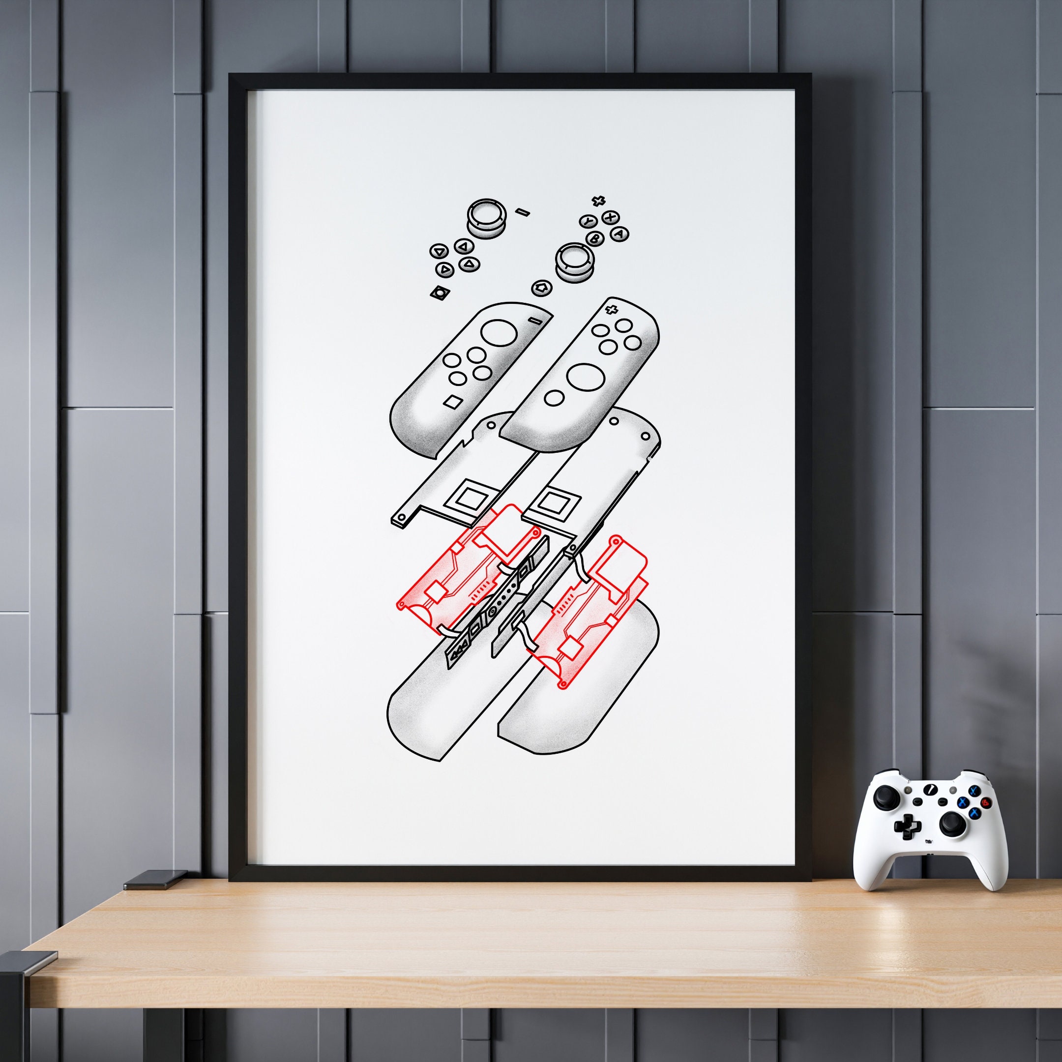 Controller Exploded View Gaming Poster | Game Controller Digital Print ...