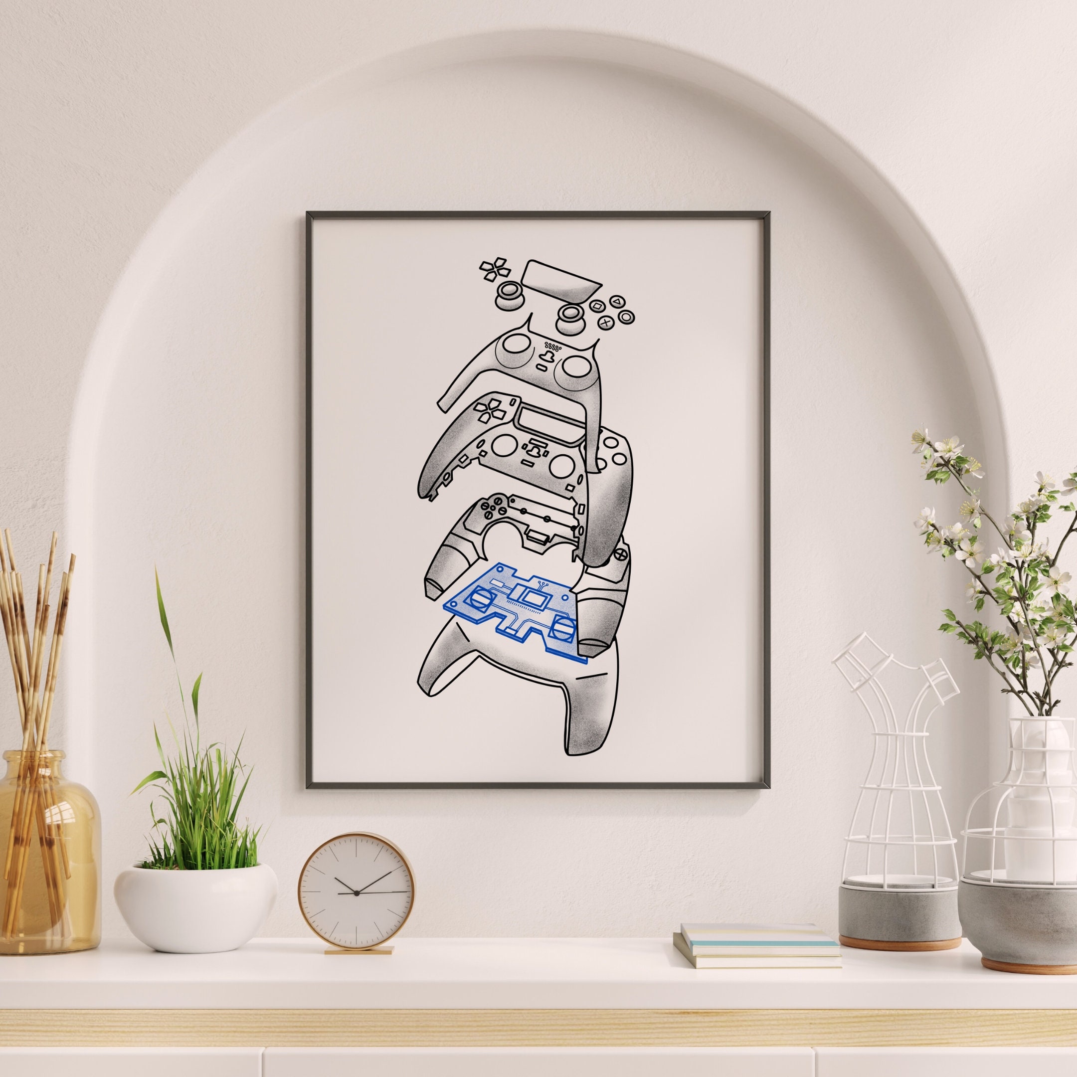 Controller Exploded View Gaming Poster | Game Controller Digital Print ...