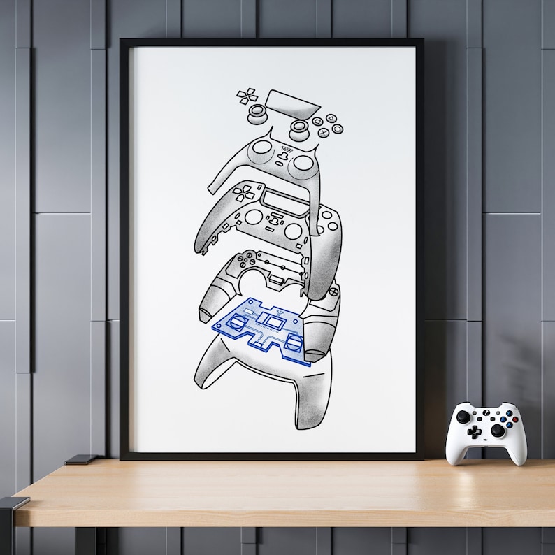 Controller Exploded View Gaming Poster | Game Controller Digital Print ...