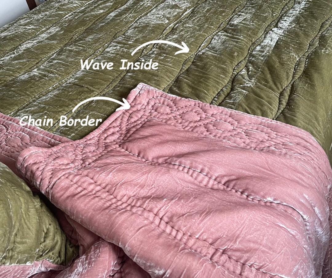 Green and Pink Silk Velvet Quilt and Pillowcases| Hand Quilted Silk ...