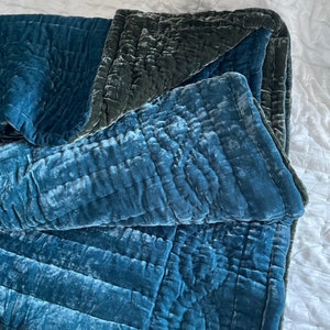 Blue Silk Velvet Comforter Set|hand Quilted Silk Velvet Duvet Blanket ...