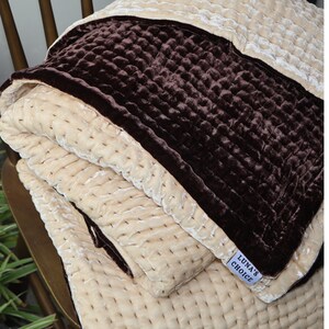 Hand Quilted Silk Velvet Blanket Throw| Luxury Silk Velvet Line Kantha ...