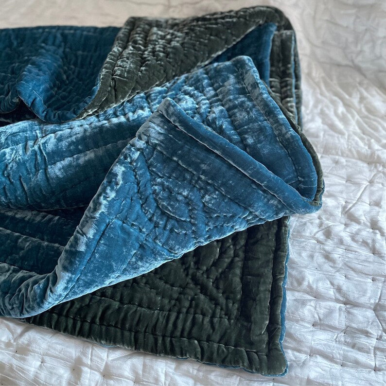 Blue Silk Velvet Comforter Sethand Quilted Silk Velvet Duvet - Etsy