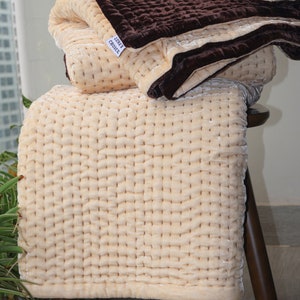 Hand Quilted Silk Velvet Blanket Throw| Luxury Silk Velvet Line Kantha ...