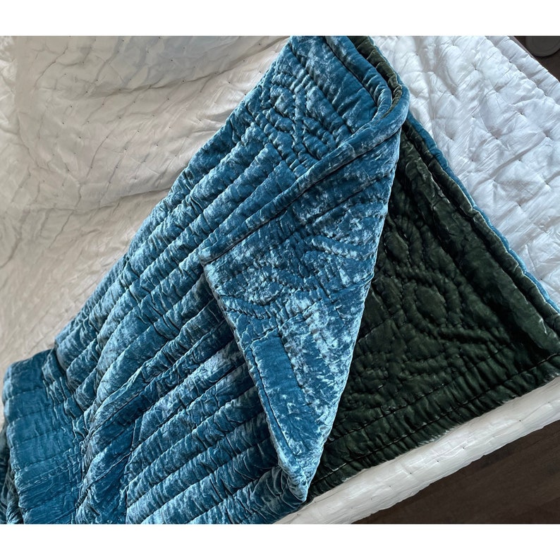Blue Silk Velvet Comforter Sethand Quilted Silk Velvet Duvet - Etsy