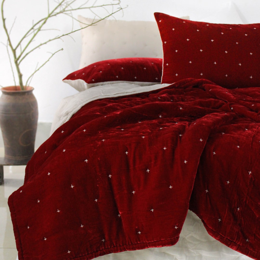 Red Christmas Blanket Throw| Christmas Quilt| Star Christmas Pattern ...