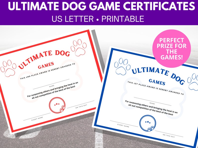 Dog Party Game Award Certificates - Etsy