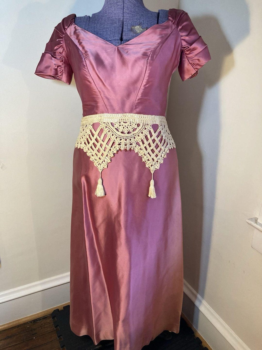 Vintage Pink Princess Dress Priscilla of Boston Long Gown W/ Lace ...
