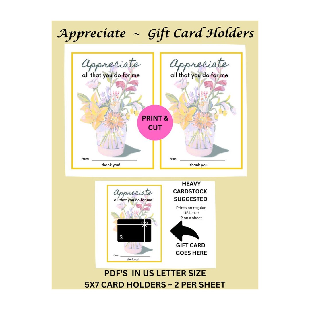 Appreciation Gift Card Holder Printable, Thank You Gift Card Holder ...