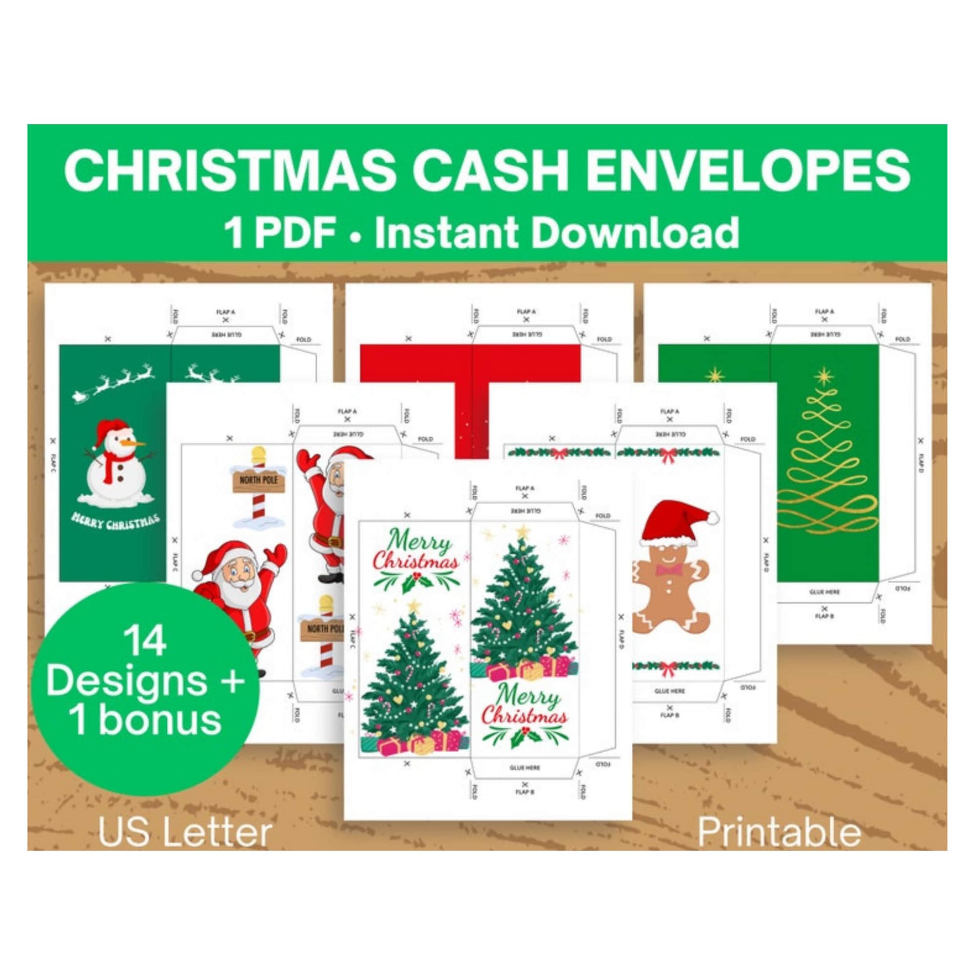 Printable Christmas Cash Envelopes, Holiday Money Envelopes, Printable ...