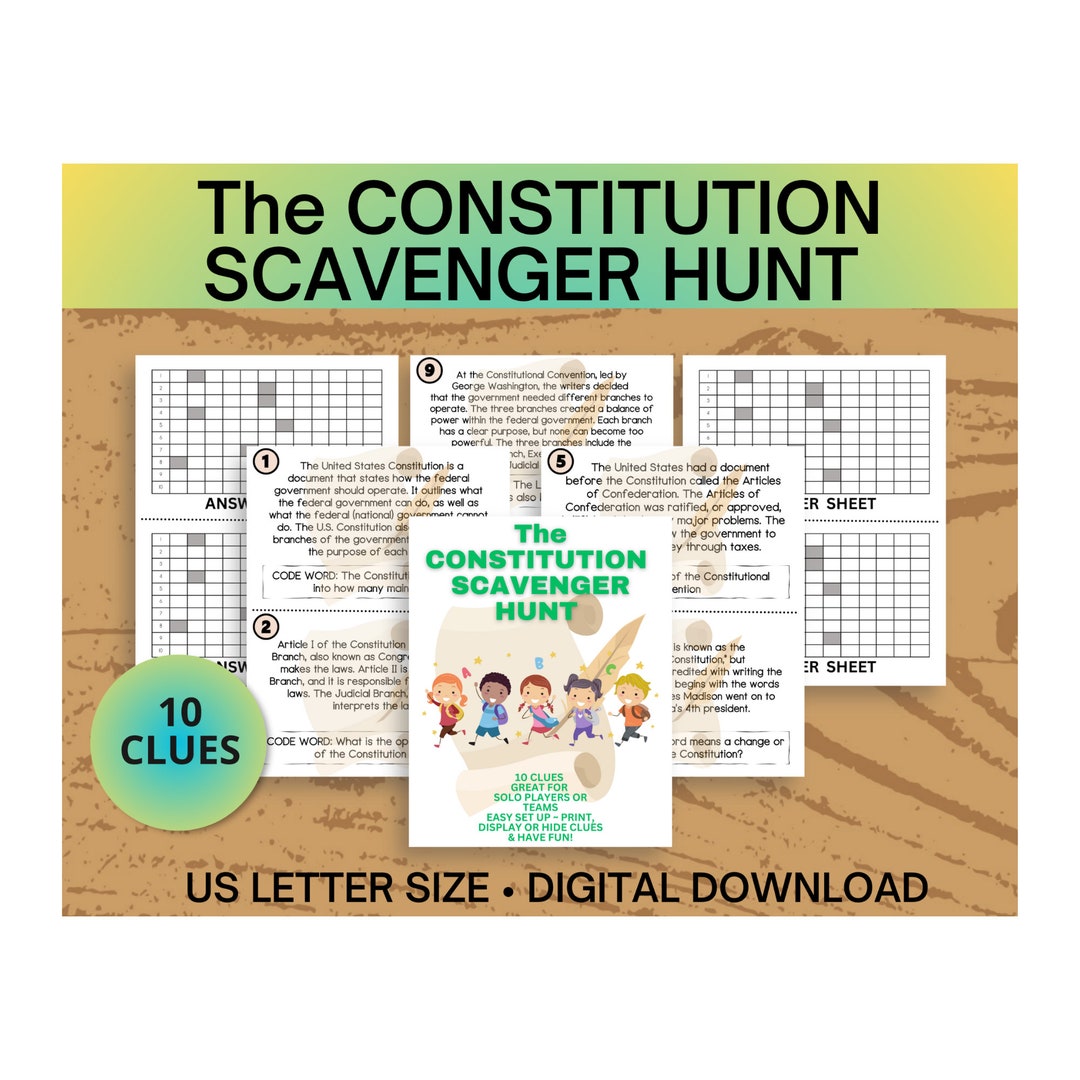 Constitution Themed Scavenger Hunt, Constitution Themed Treasure Hunt ...