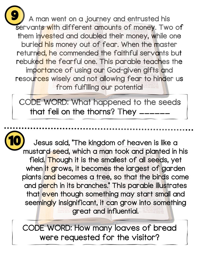 Bible Themed Scavenger Hunt, Bible Parables Themed Treasure Hunt ...