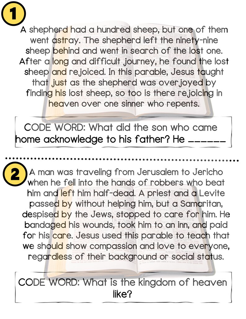 Bible Themed Scavenger Hunt, Bible Parables Themed Treasure Hunt ...