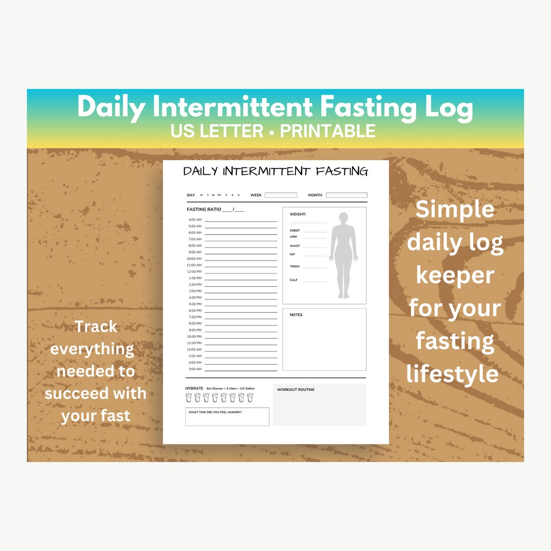 Printable Intermittent Fasting Chart, IF Tracking Log, Personal Fasting ...