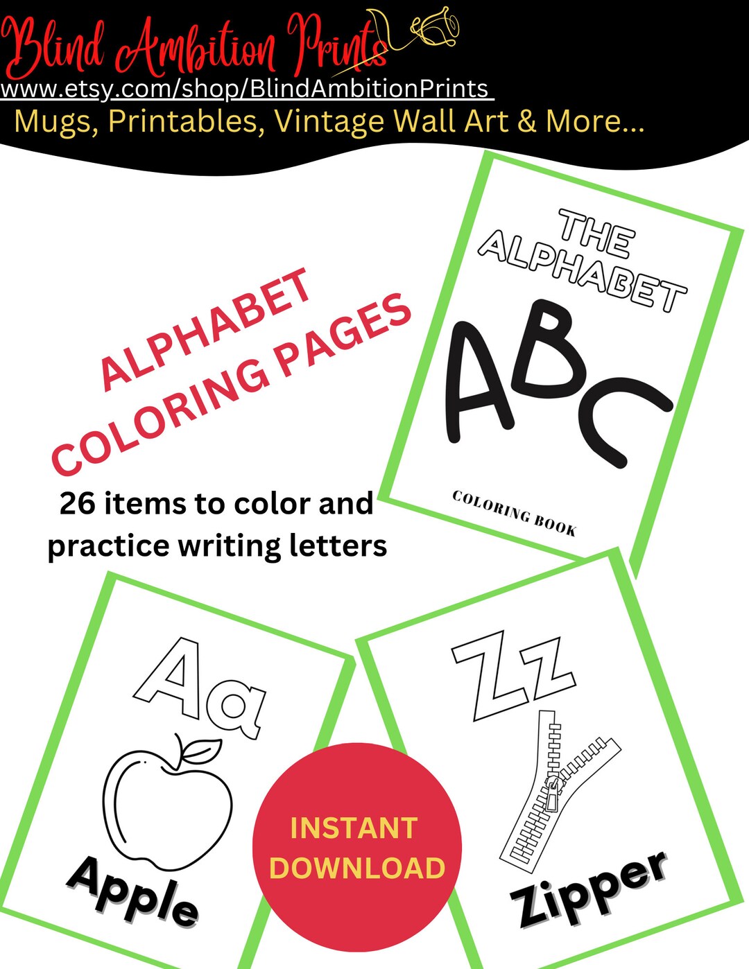 Alphabet Coloring Pages for Kids Practice Writing Sheets for - Etsy