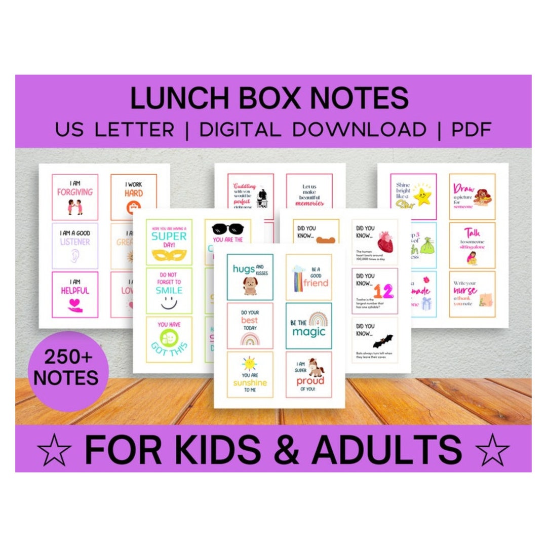 Fun Lunch Box or Any Time Notes, Lunch Notes for Kids, Positive ...