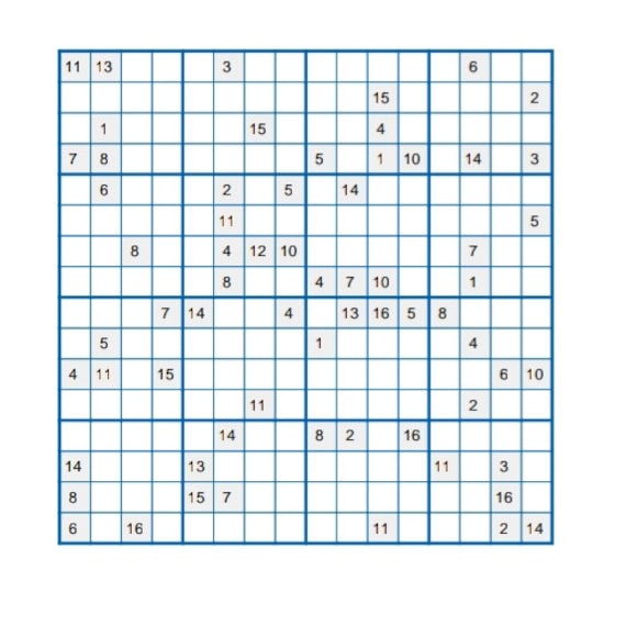 X 16 Printable Sudoku