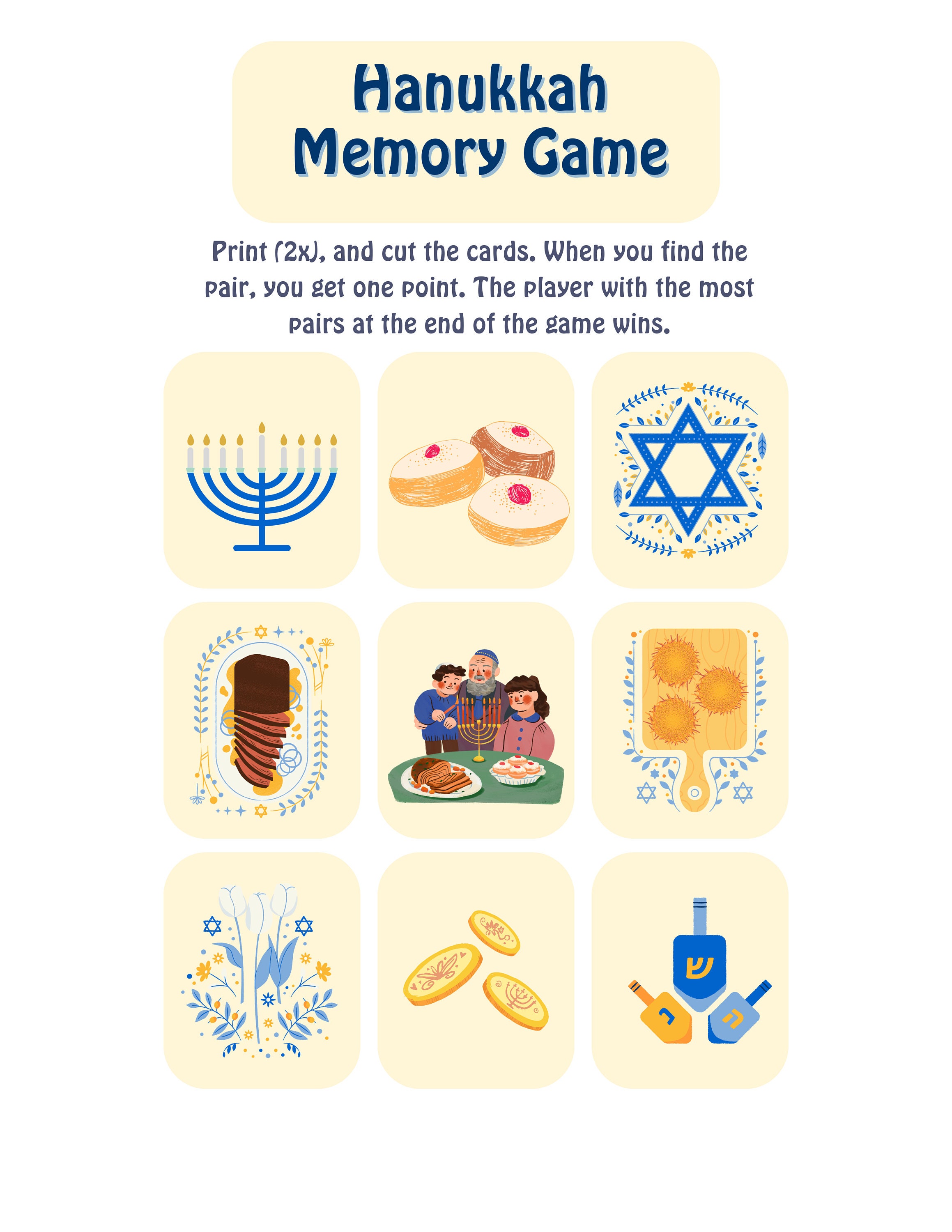 Hanukkah Printable Games, Kid Activities, Family Games, Memory Match ...