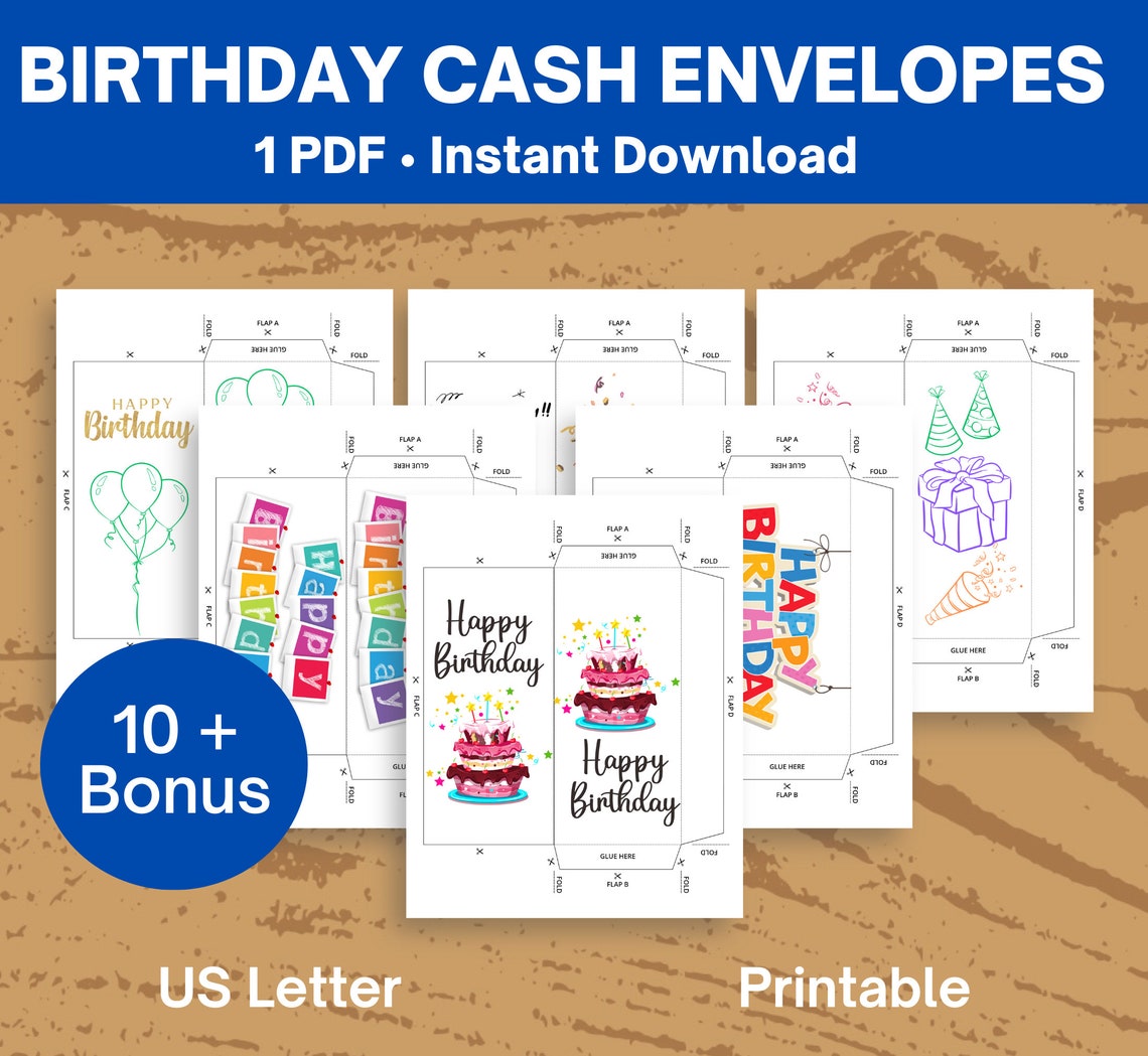 Printable Happy Birthday Cash Envelopes, Born Day Money Envelopes ...