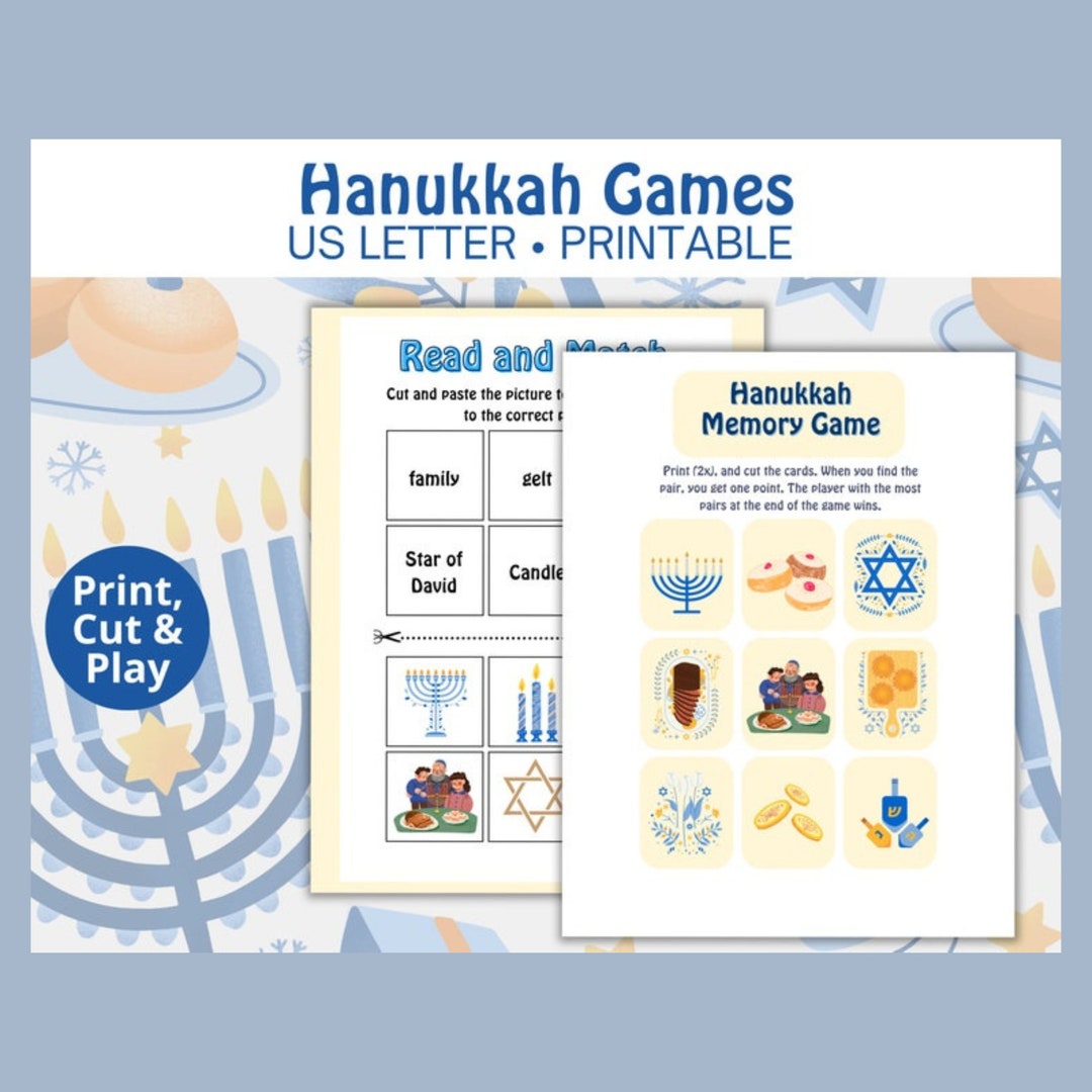 Hanukkah Printable Games, Kid Activities, Family Games, Memory Match ...