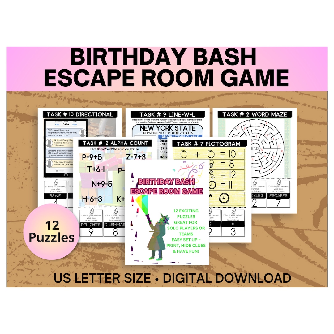 Investigative Birthday Escape Room Game, Party Game for Kids, Printable ...