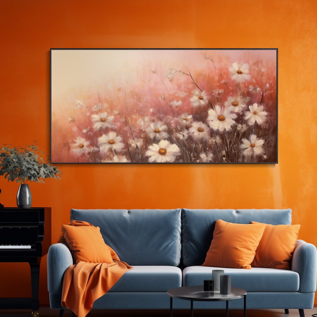 Abstract White Daisy Texture 3D Painting Morning Landscape Oil Art Cozy ...