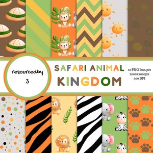 SAFARI ANIMAL KINGDOM Digital Paper Lion Zebra Print Giraffe Jungle Zoo ...