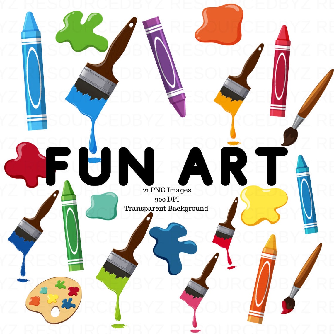 Art Supplies Clipart Instant Download Art Paint Paint Brushes Crayons ...