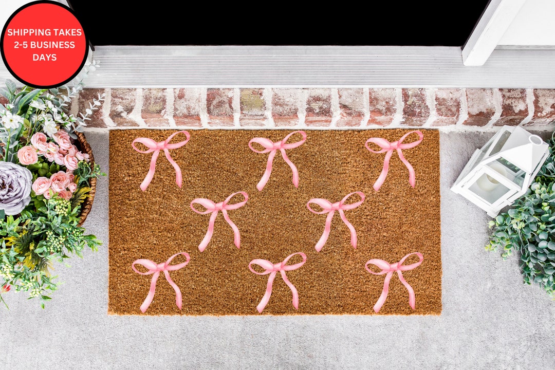 Bow Print Doormat Bows Coquette Pink Bows Gift for Her Welcome Mat ...