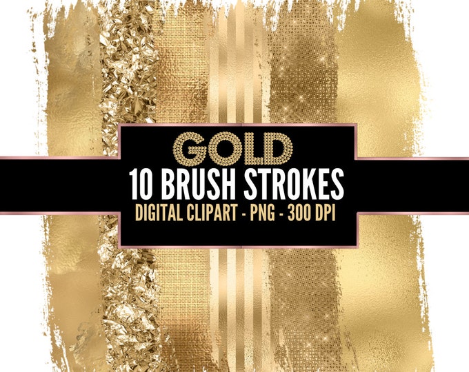 Gold Paint Brush Stroke Clipart, Gold Foil Clip Art, Gold Paint Brush ...