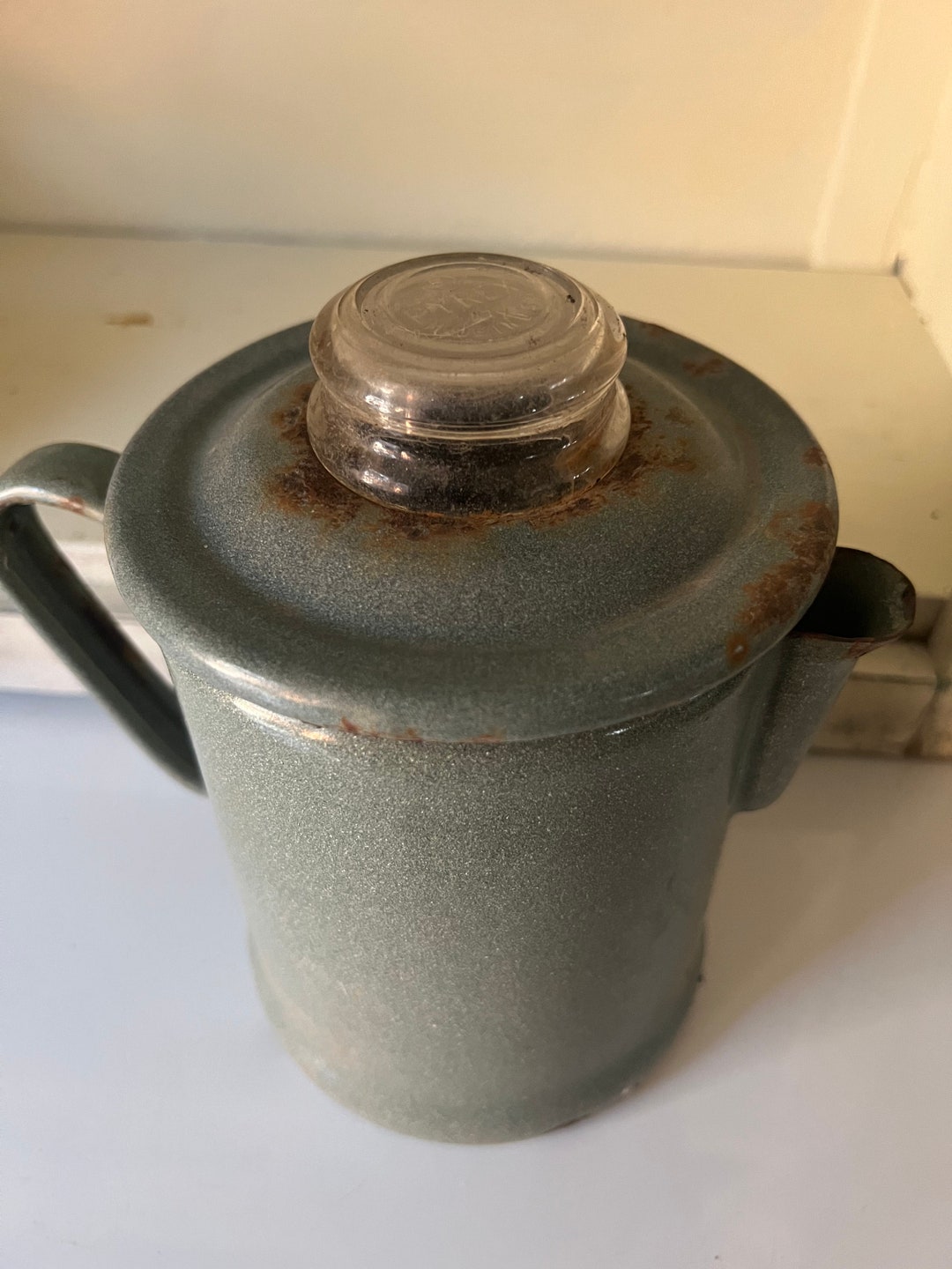 Antique Pyrex Enamelware Coffee Pot With Glass Top - Etsy