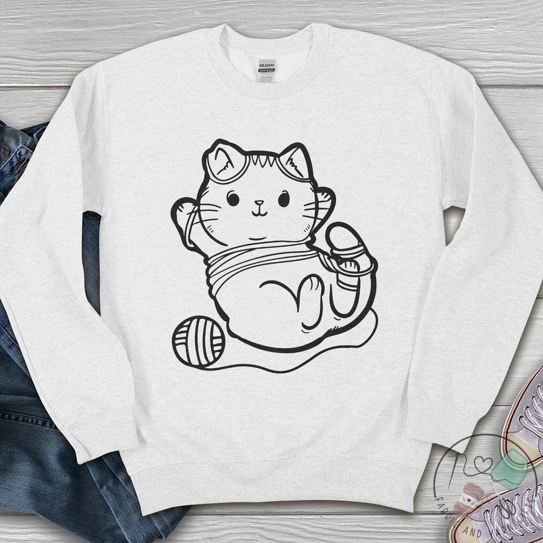 Knitting Sweatshirt, Cat and Yarn, Knit Gift, Knitting Gift, Knitter ...