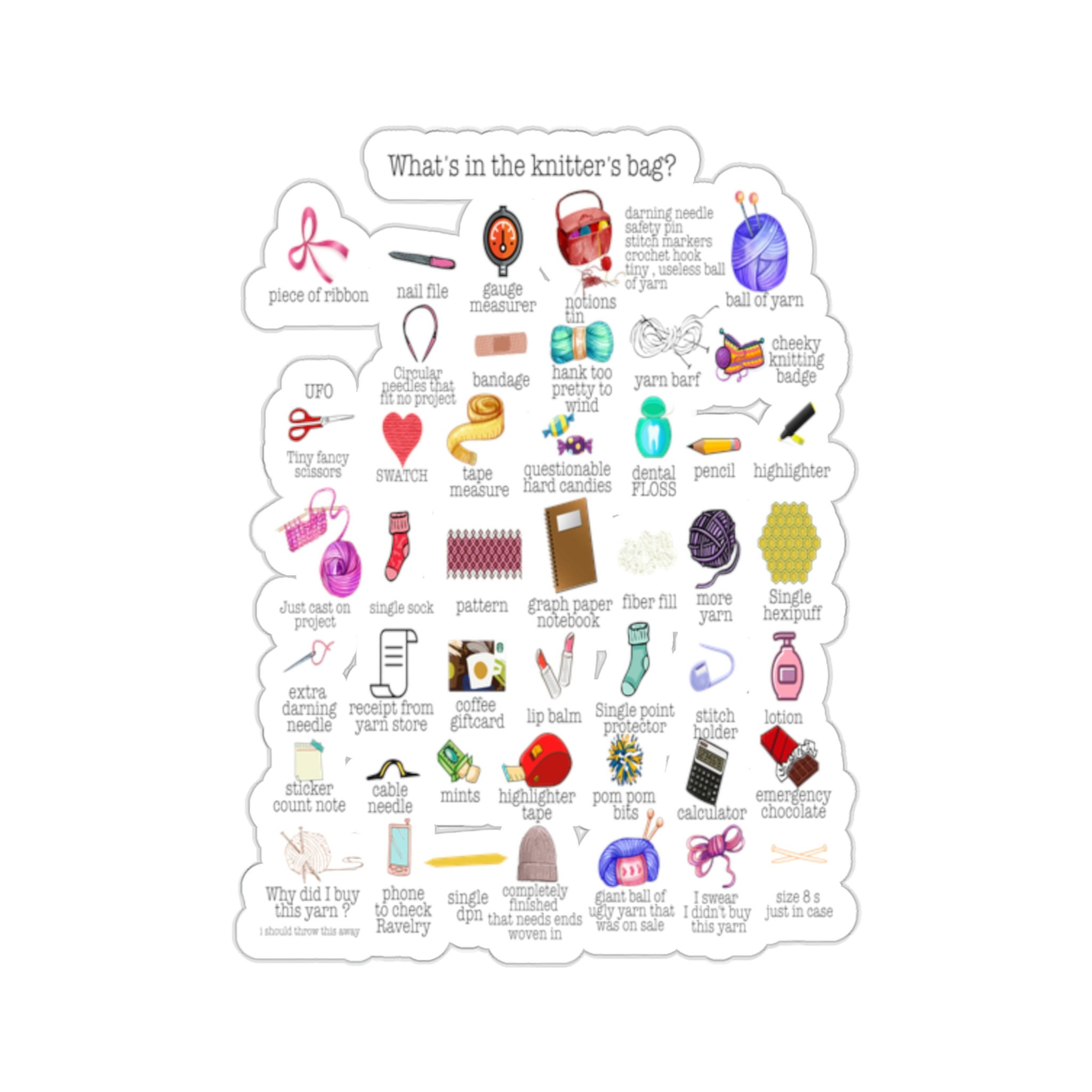 Knitting Sticker, What's in the Knitter's Bag, Knit Gift, Knitting Gift ...