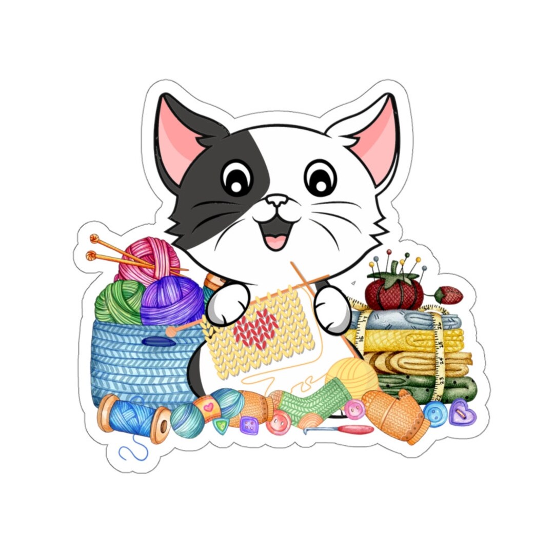 Knitting Sticker, I Love Knitting and Cat, Knit Gift, Knitting Gift ...