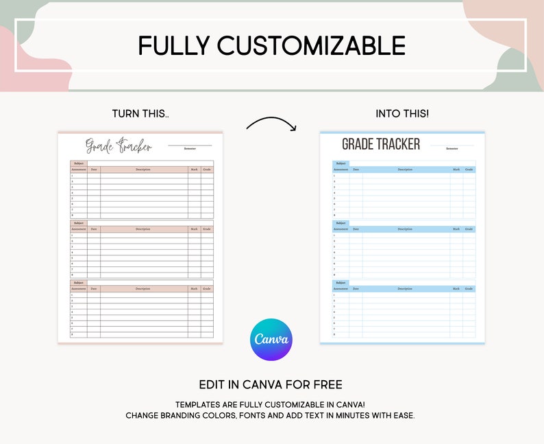 Editable Grade Tracker Printable Assignment Log Track Student - Etsy