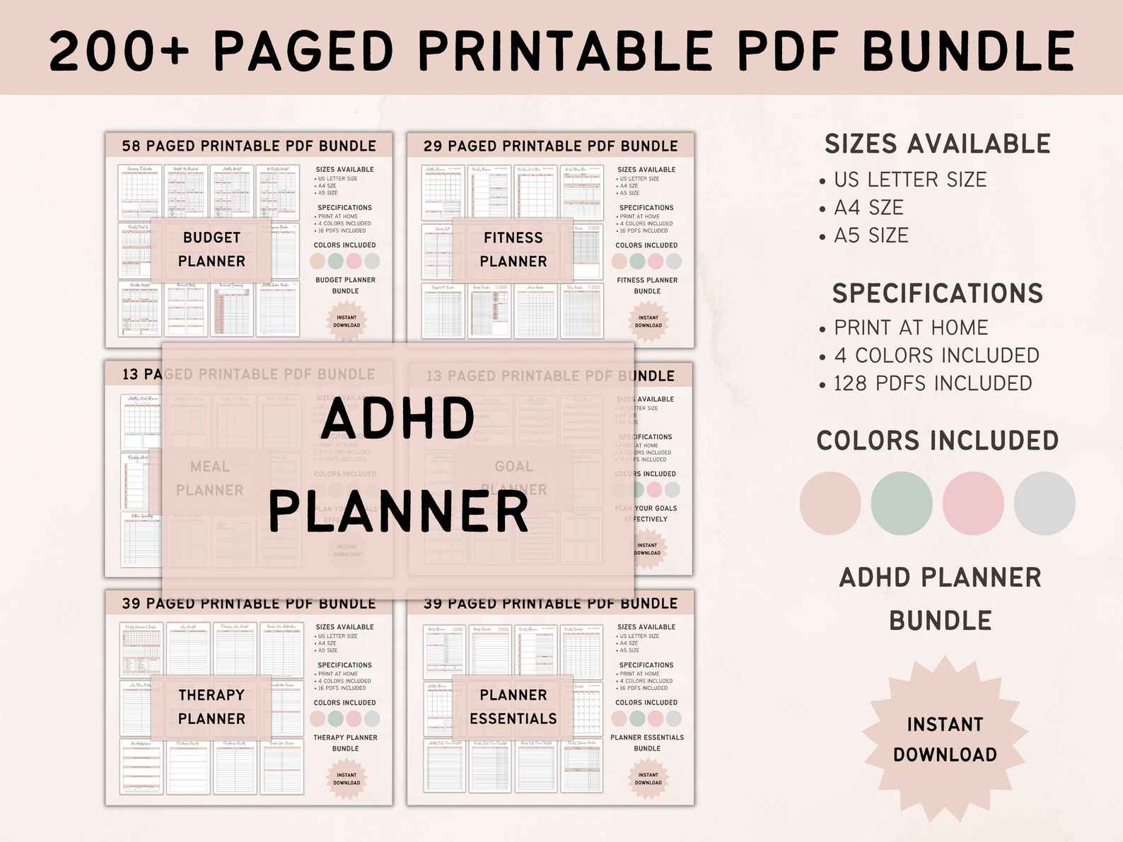 Printable Adult ADHD Planner ADHD Bundle Daily Productivity - Etsy