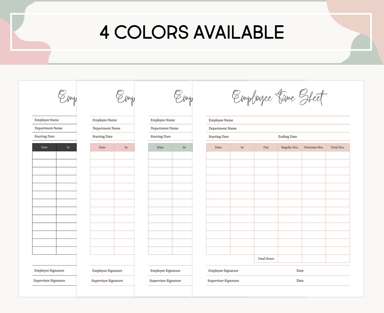 Employee Timesheet, Editable and Printable Template, Personalized Time ...