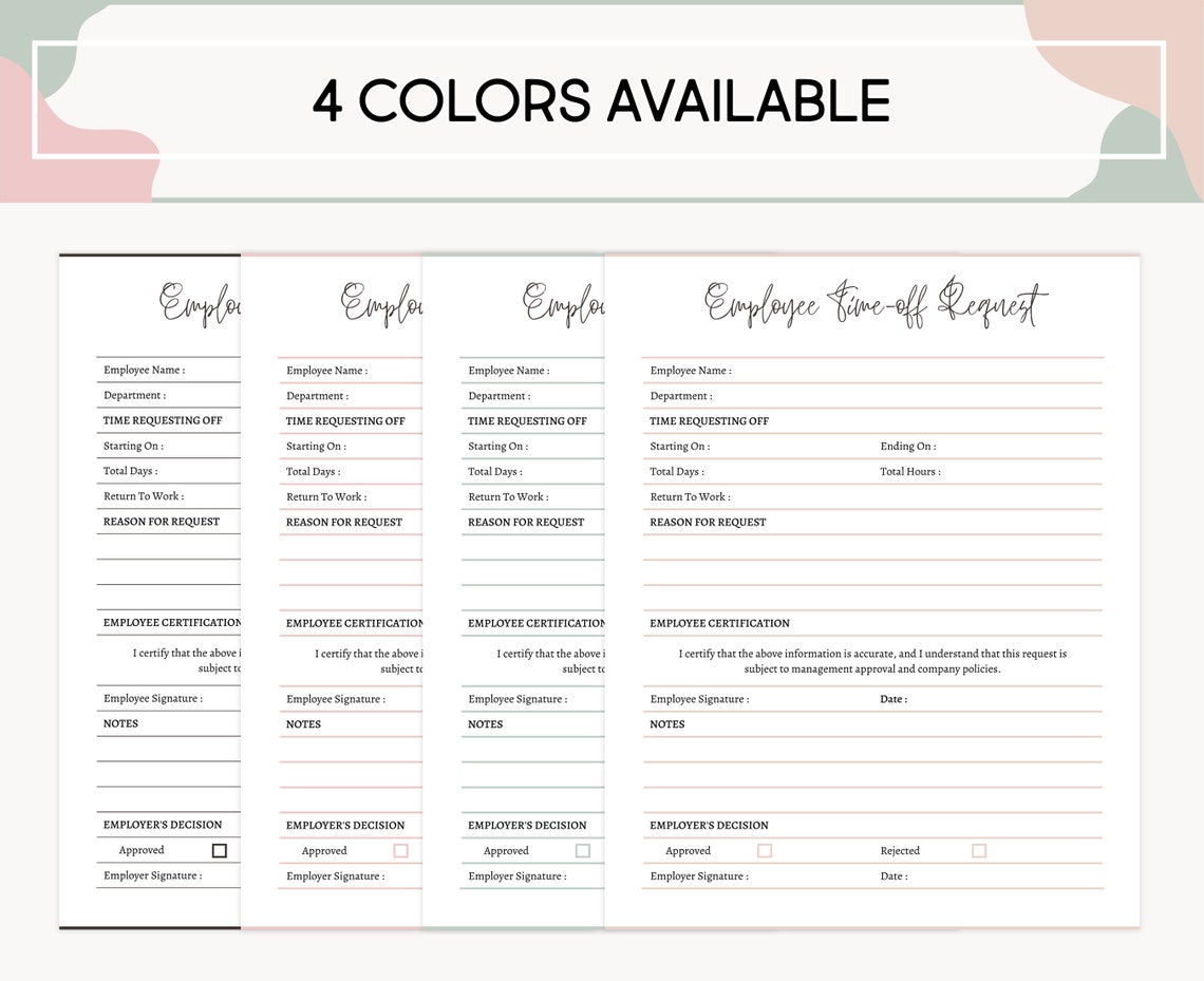 Employee Time off Request Template, Editable Vacation Request Form ...