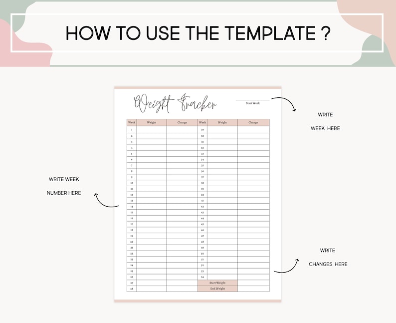 Printable Weight Tracker Editable Self Care Fillable Weekly - Etsy