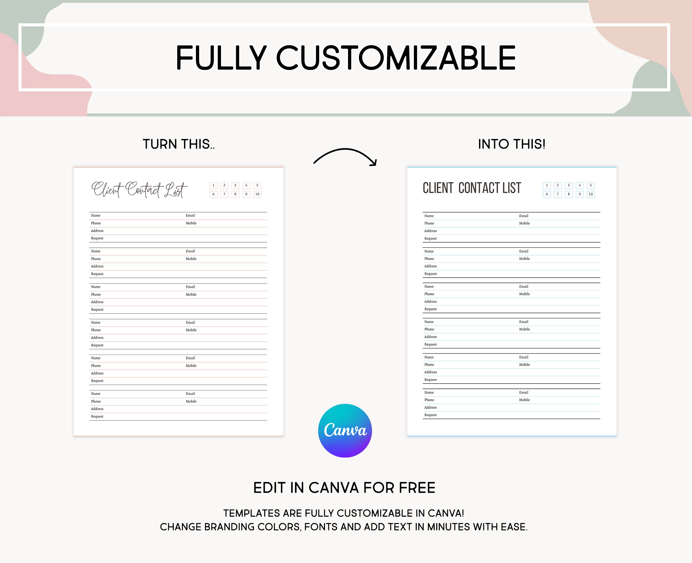 Client Contact List Printable Template Contact Information Fillable ...